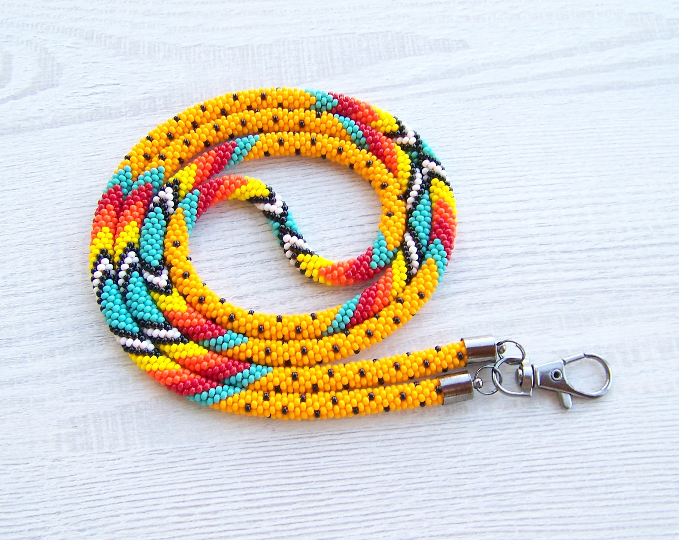 Bead Crochet Colorful Native Lanyard Pattern, PDF DIY Rope Jewelry ...