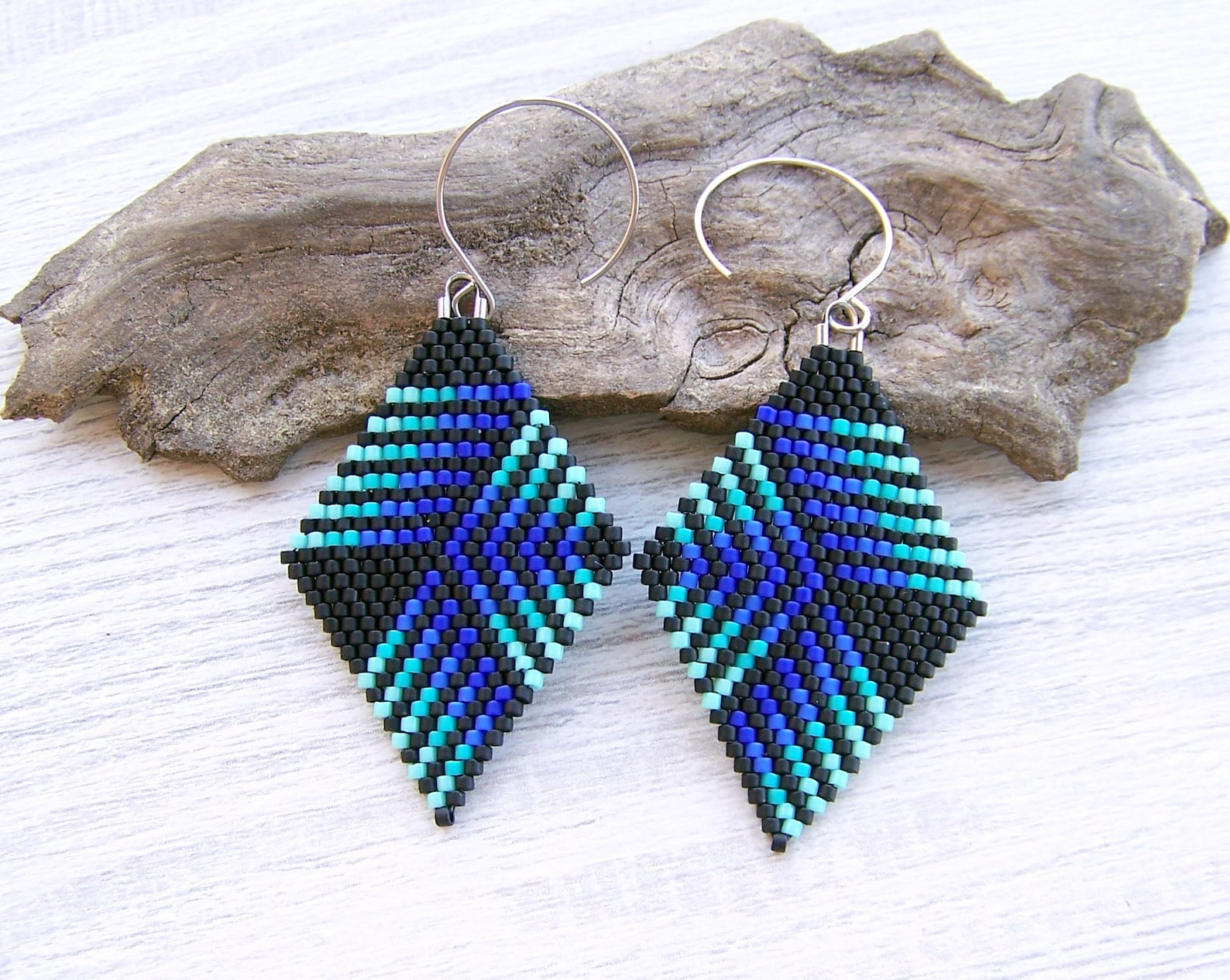 Blue Turquoise Geometric Abstract Rhombus Earrings Brick Stitch Pattern ...