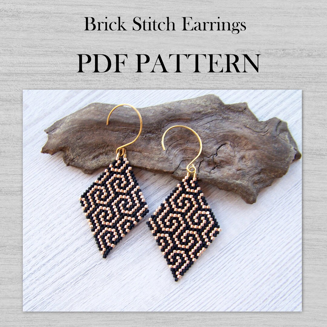 Black Gold Earrings Pattern, Rhombus Shape Geometric Brick Stitch ...