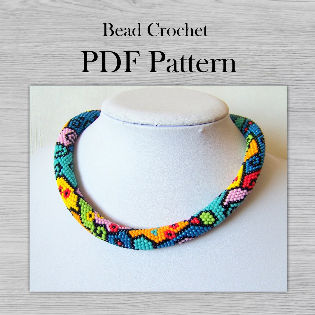 Bead Crochet Necklace Pattern, PDF Pattern for Colorful Geometric ...