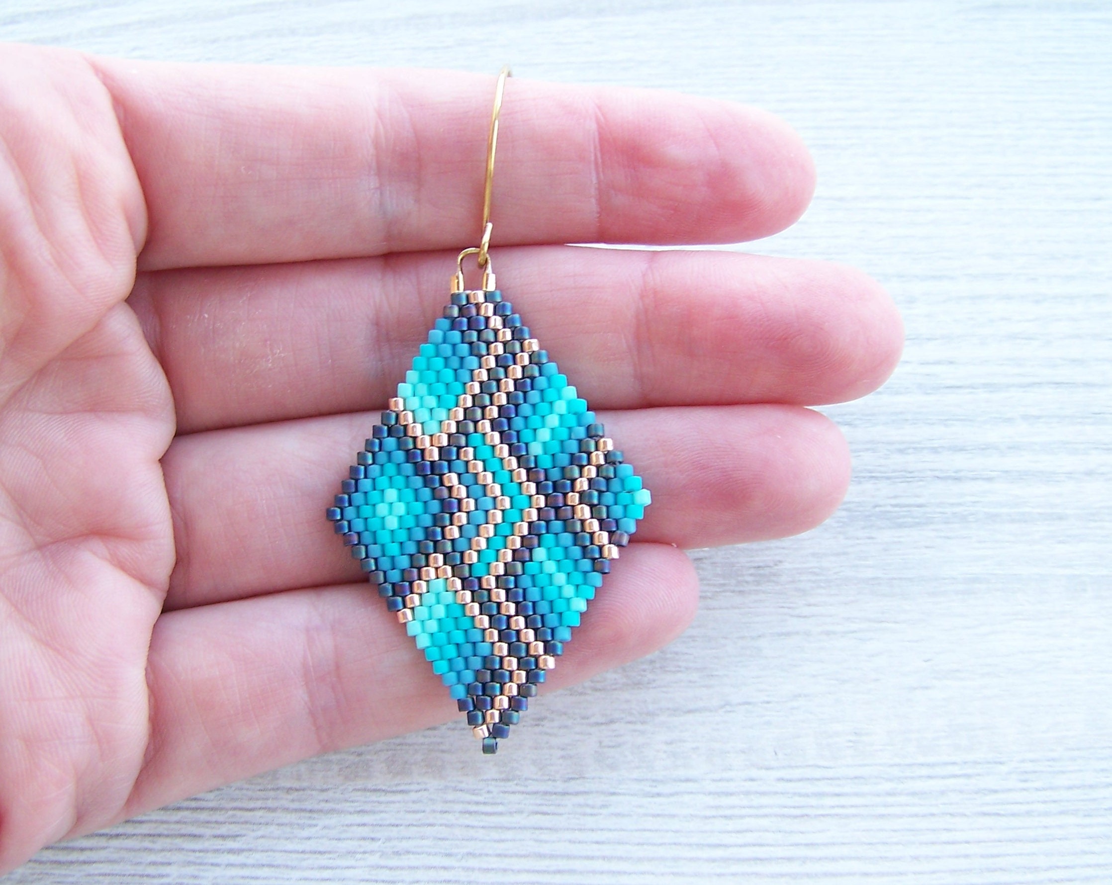 Brick Stitch Diamond Shaped Beaded Earrings Pattern, Geometric ...
