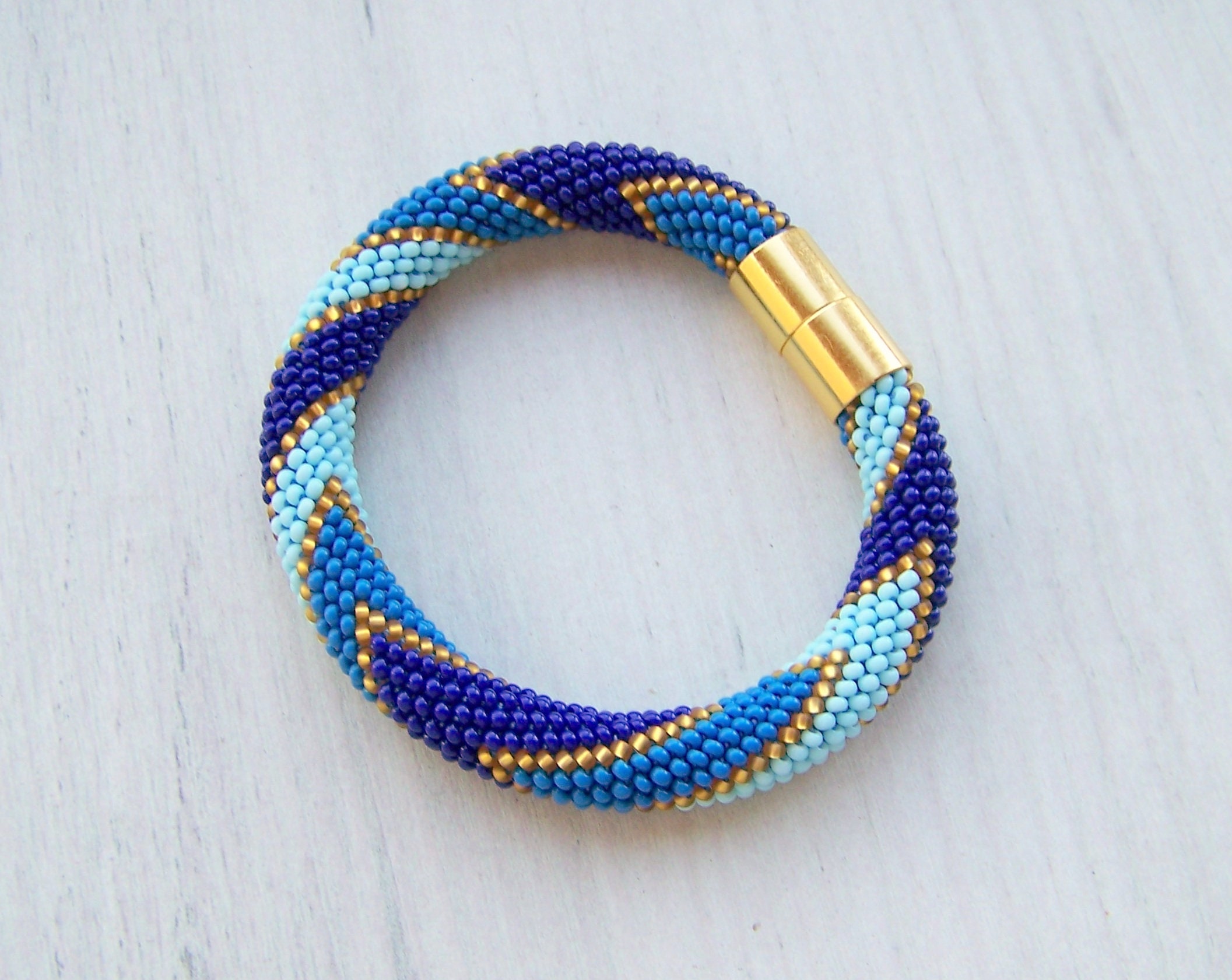 Bead Crochet Bracelet Pattern Seed Bead Pattern Blue Gold - Etsy