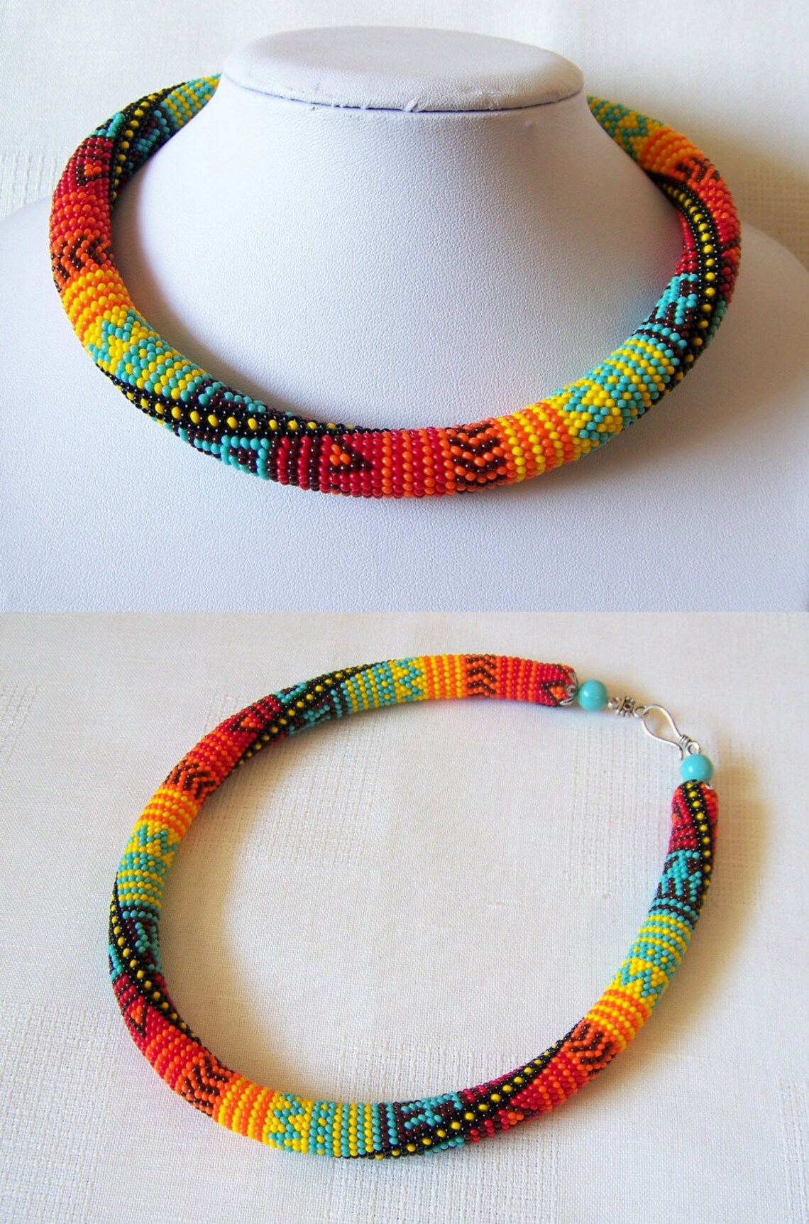 PDF Pattern for Beaded Crochet Patchwork Necklace, Seed Bead Crochet ...