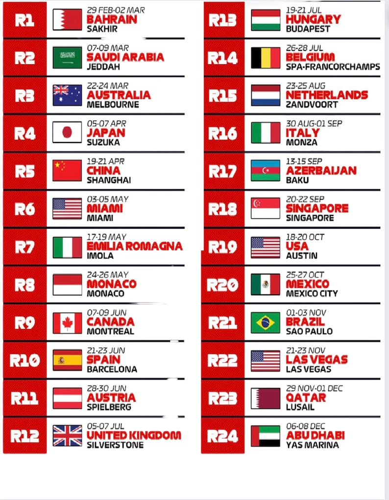 Formula One 2024 Race Diary Formula One Track Race Day Log Book Racing ...