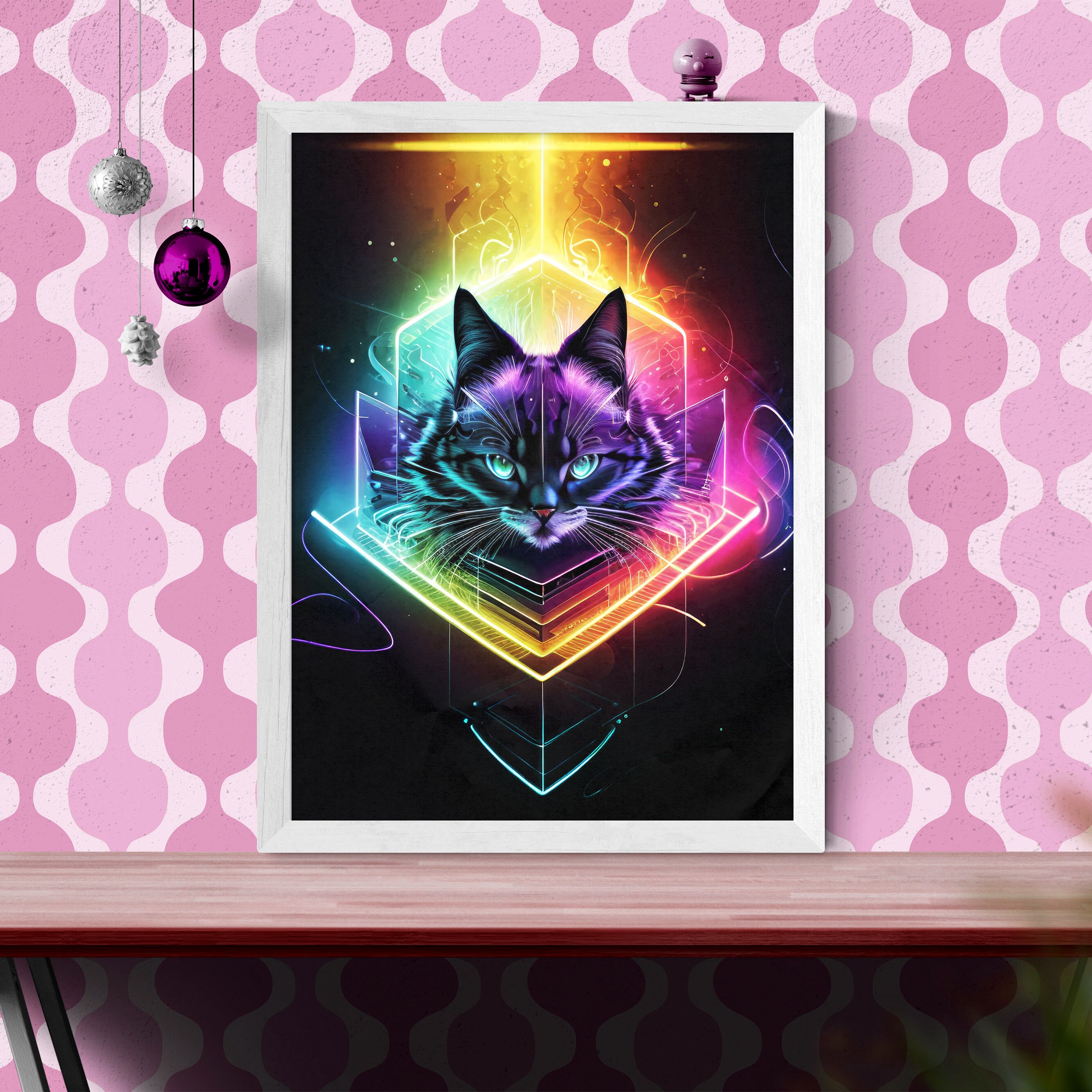 Printable File, Neon Cat Head, Cat, Digital Printing, Hires Printable ...