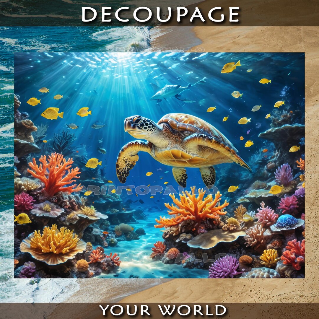 6 Sheet of Tissue Paper for Decoupage 18lbs - Loggerhead Turtle Swims ...