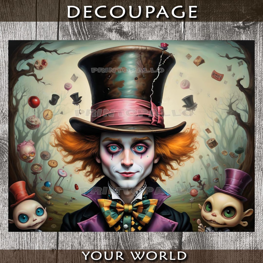 Alice in Wonderland Tissue Paper for Decoupage: Mad Hatter Cartoon (6 ...