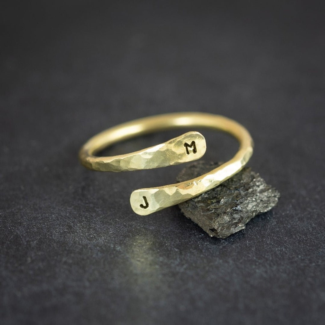 Engraved Hammered Ring, Custom Letters Personalized Rings, Brass ...