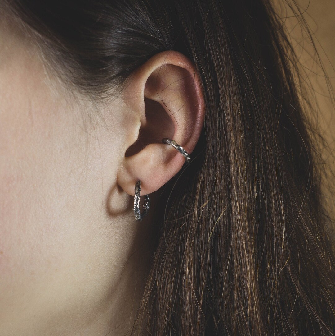 Textured Oxidized Twig Ear Cuff, No Piercing, Fake Piercing Earrings ...