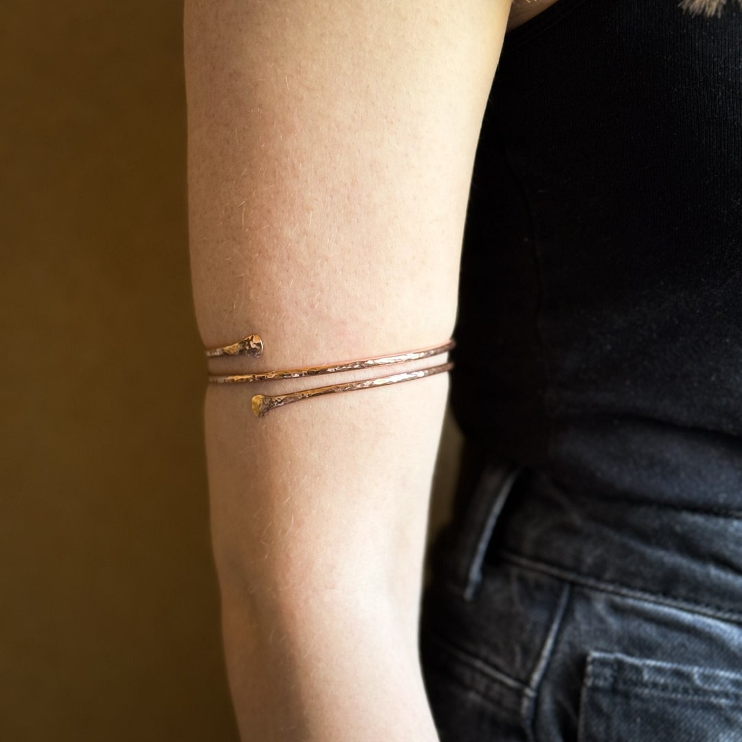 Hammered Copper Arm Cuff, Upper Arm Wrap Band, Minimalist Women ...