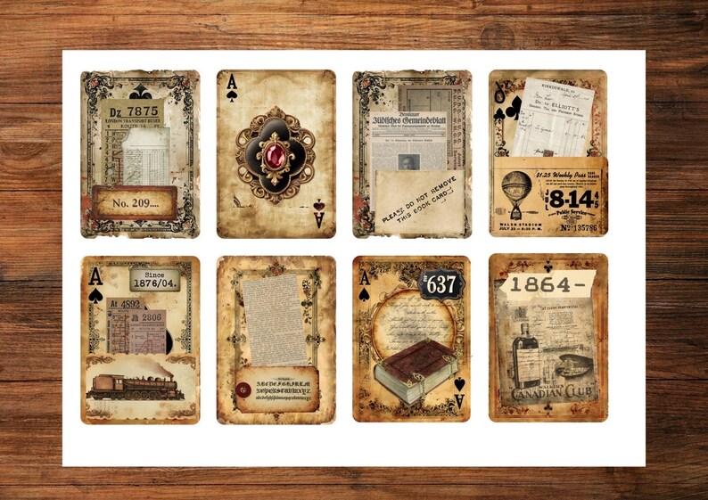 24 Altered Vintage Playing Cards | Antique Printable Ephemera | Junk ...