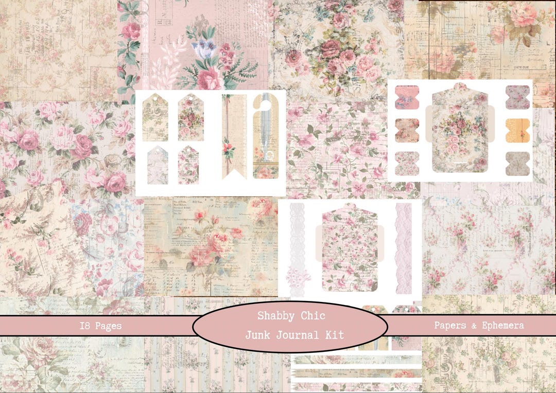 Vintage Shabby Chic Junk Journal Kit | Printable Papers | Digital ...