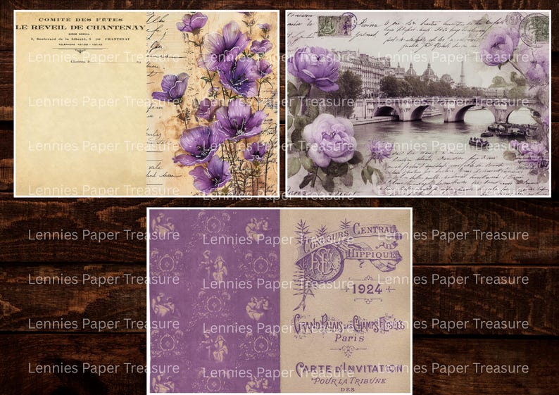 Vintage French Purple Paper Pack, Junk Journal Kit, Digital Download ...
