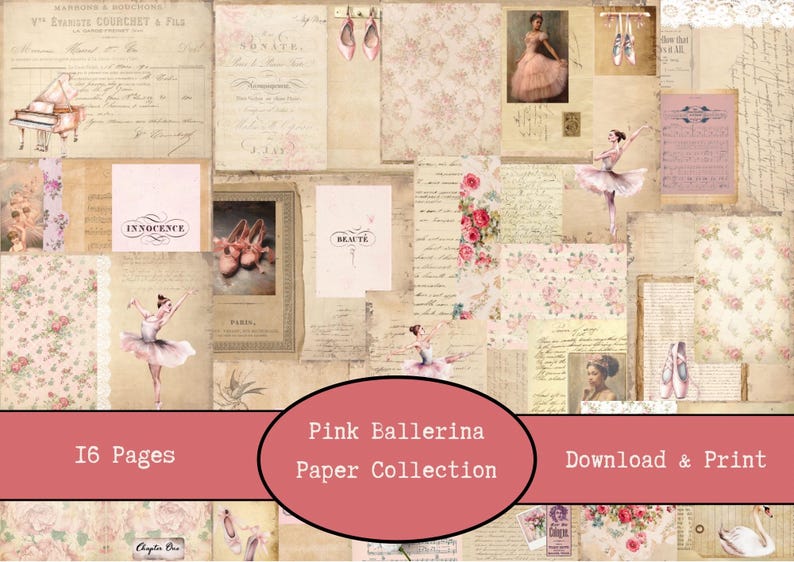 Pink Ballerina Printable Paper Collection | Junk Journal Printables ...