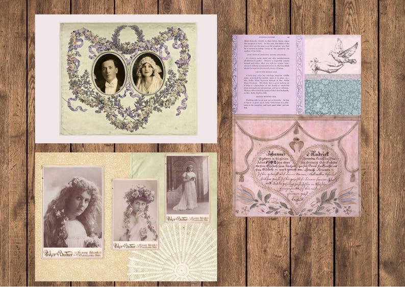 Vintage Wedding Scrapbook Printable Pages | Digital Vintage Wedding ...