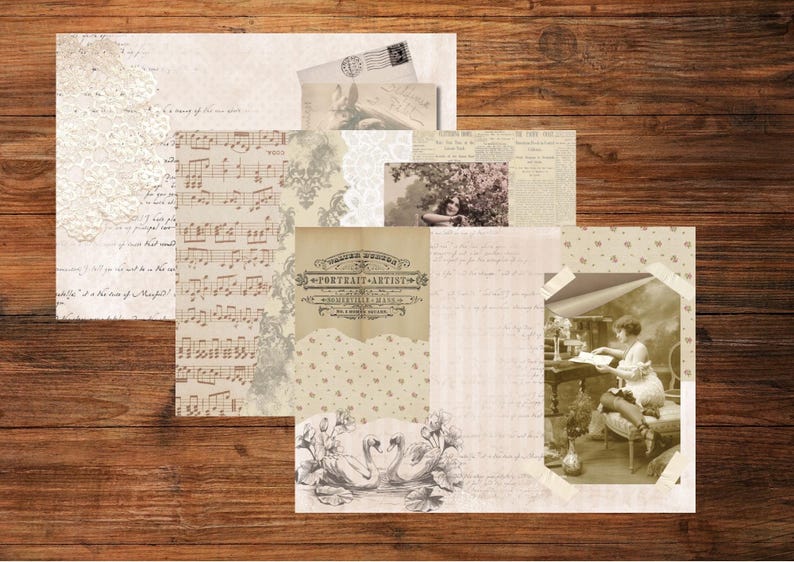 Neutral Vintage Collage Papers. Printable Junk Journal Pages, Scrapbook ...