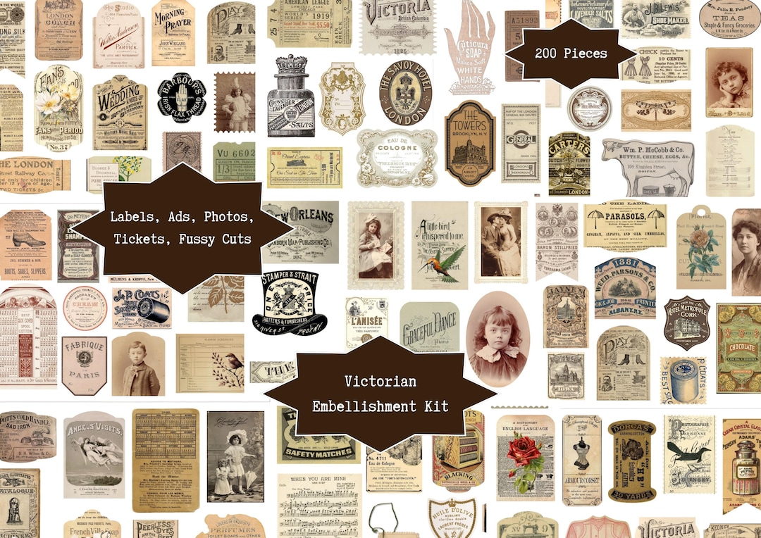 200 Victorian Junk Journal Embellishments | Vintage Digital Ephemera ...