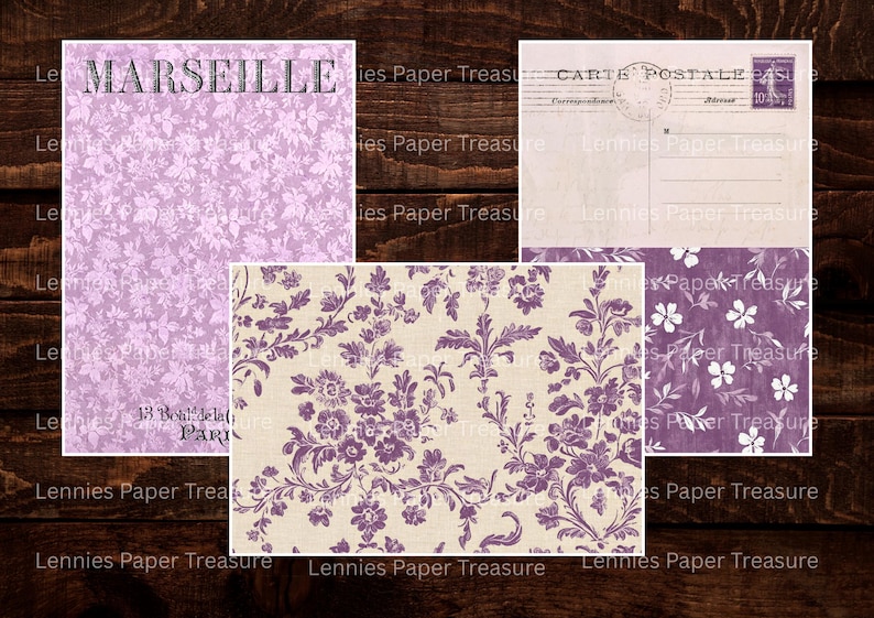 Vintage French Purple Paper Pack, Junk Journal Kit, Digital Download ...