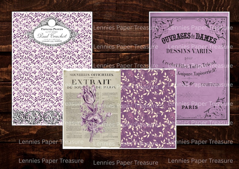 Vintage French Purple Paper Pack, Junk Journal Kit, Digital Download ...