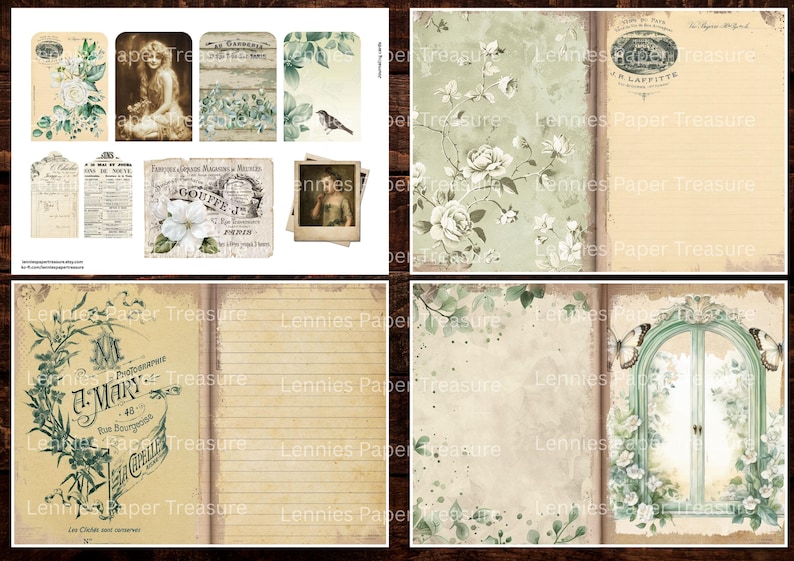 Vintage French Shabby Chic Junk Journal Kit | Digital Pages, Pockets ...