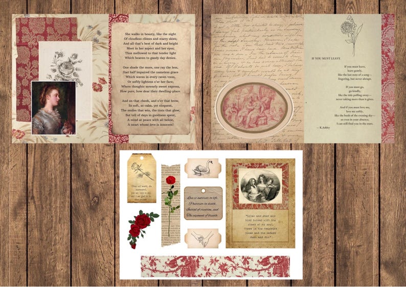 Romantic Poetry Vintage Paper Collection | Printable Junk Journal Paper ...