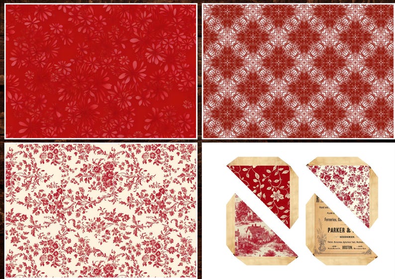 Antique Red Junk Journal Kit | Digital Vintage Pages, Pockets, Tags ...