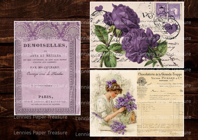 Vintage French Purple Paper Pack, Junk Journal Kit, Digital Download ...