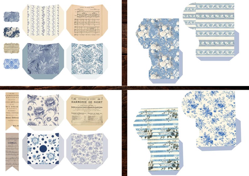 Vintage Blue Junk Journal Kit | Digital Papers, Pages, Pockets, Tags ...