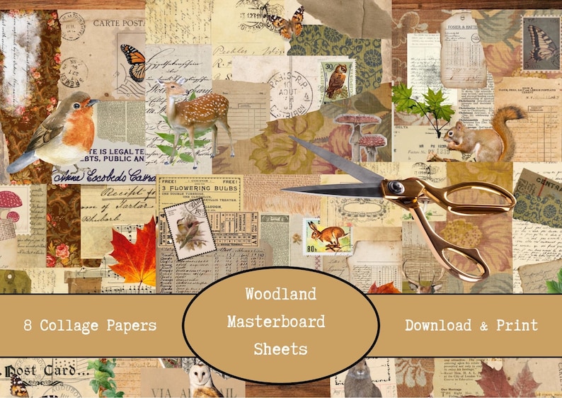 Woodland Digital Masterboards | Printable Collage Sheets | Junk Journal ...