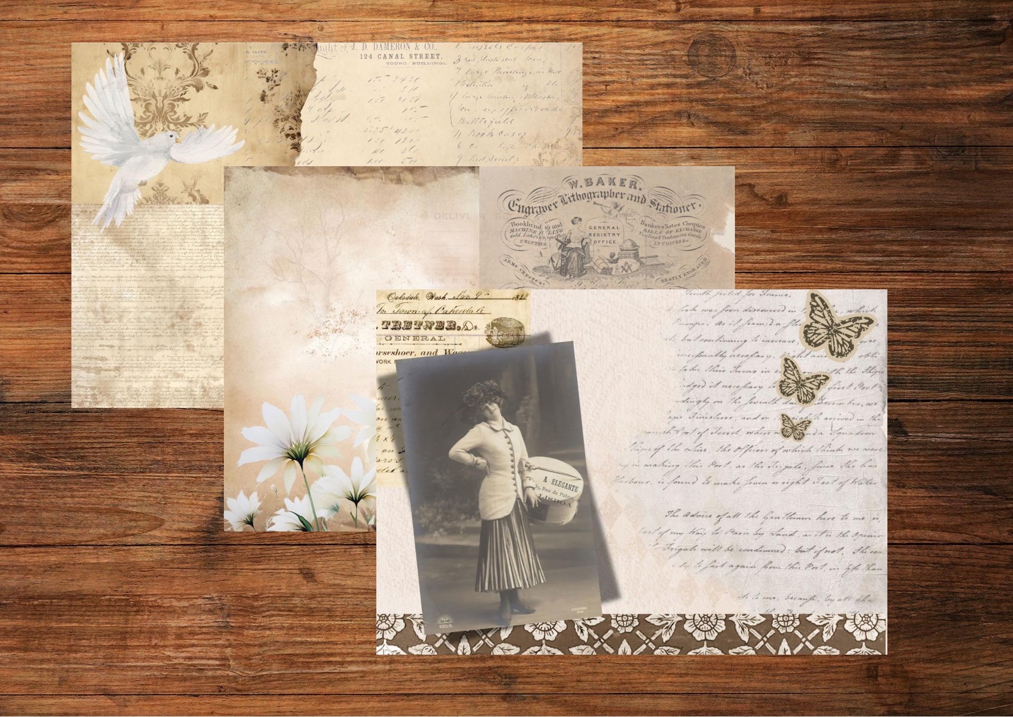 Neutral Vintage Collage Papers. Printable Junk Journal Pages, Scrapbook ...