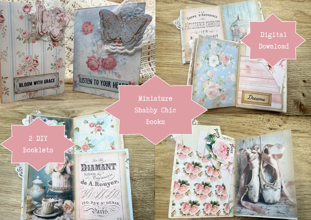 Miniature Shabby Chic Books, Junk Journal Ephemera, Digital Download ...
