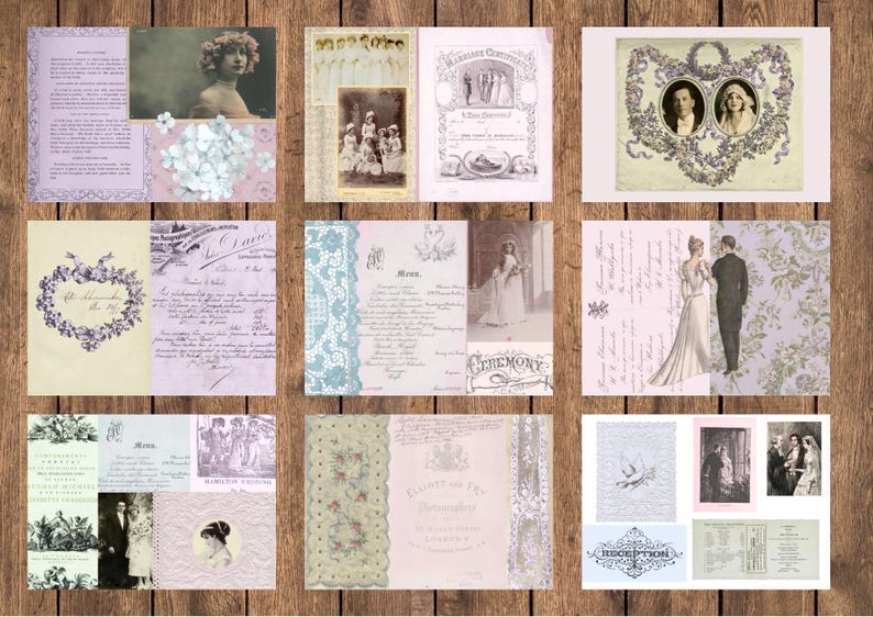 Vintage Wedding Scrapbook Printable Pages | Digital Vintage Wedding ...