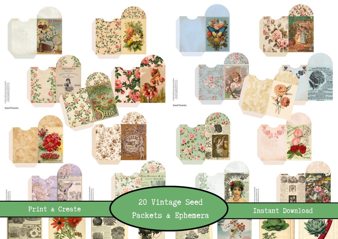 Vintage Seed Packets Digital Ephemera | Flower Seeds Envelopes Packet ...