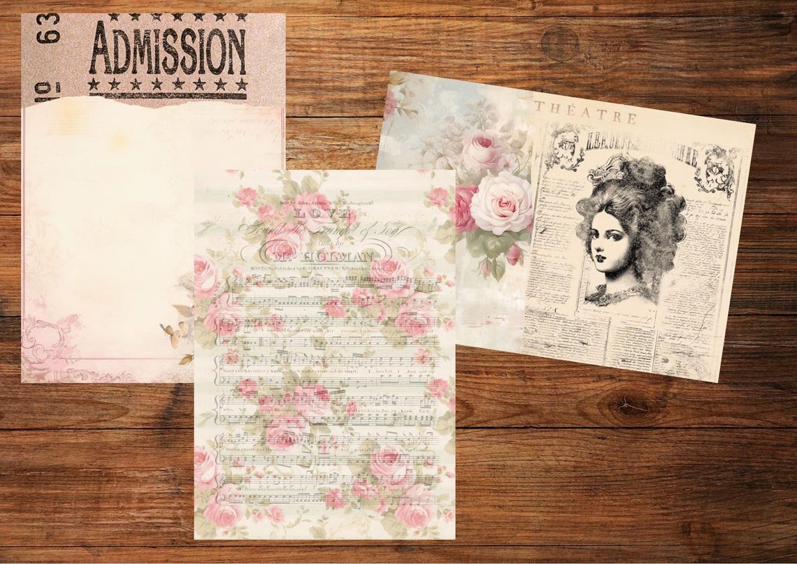 Starlets Vintage Paper Pack | Printable Junk Journal Pages | Antique ...