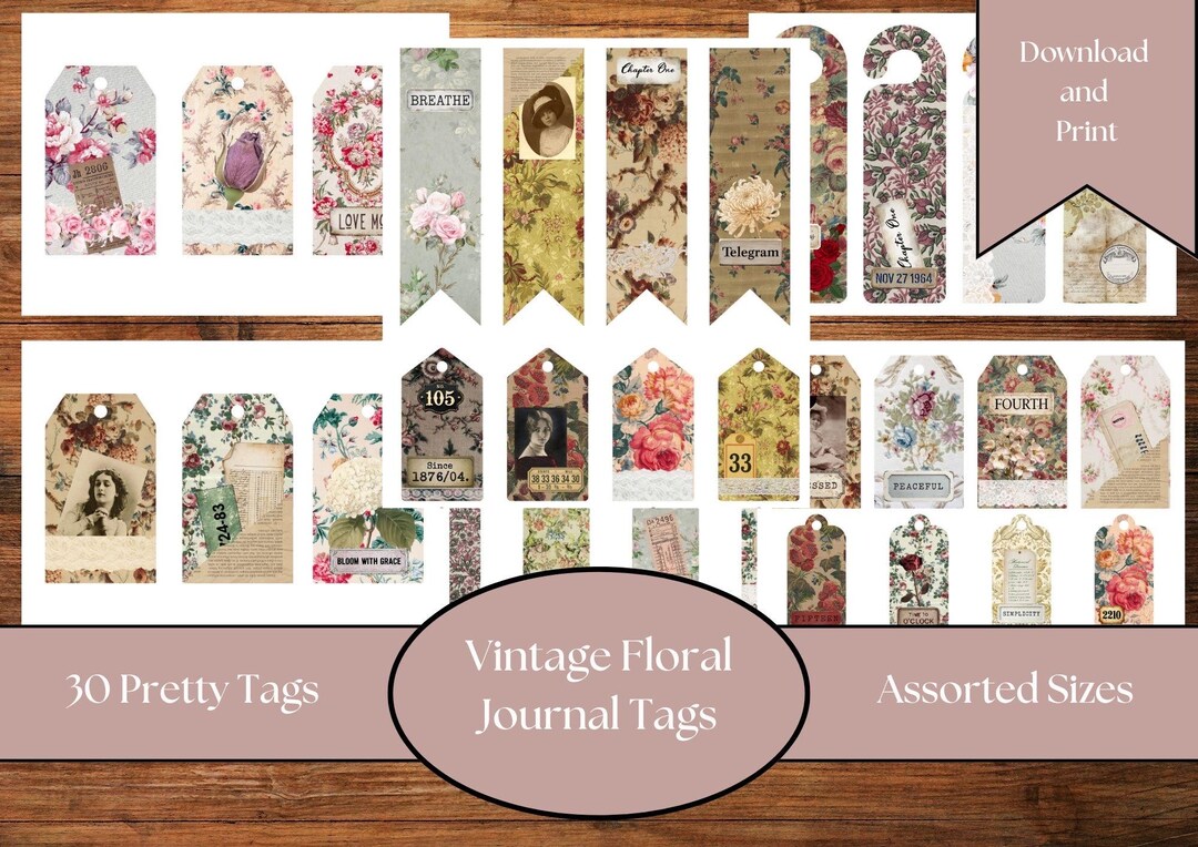 Shabby Chic Floral Vintage Junk Journal Tags | Digital Printable ...