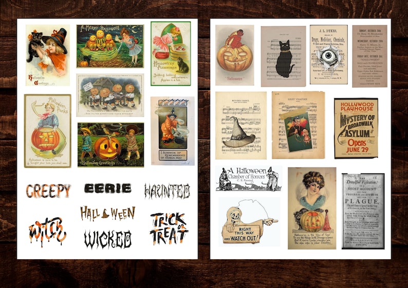 Vintage Halloween Digital Ephemera Pack | Junk Journal, Scrapbook ...