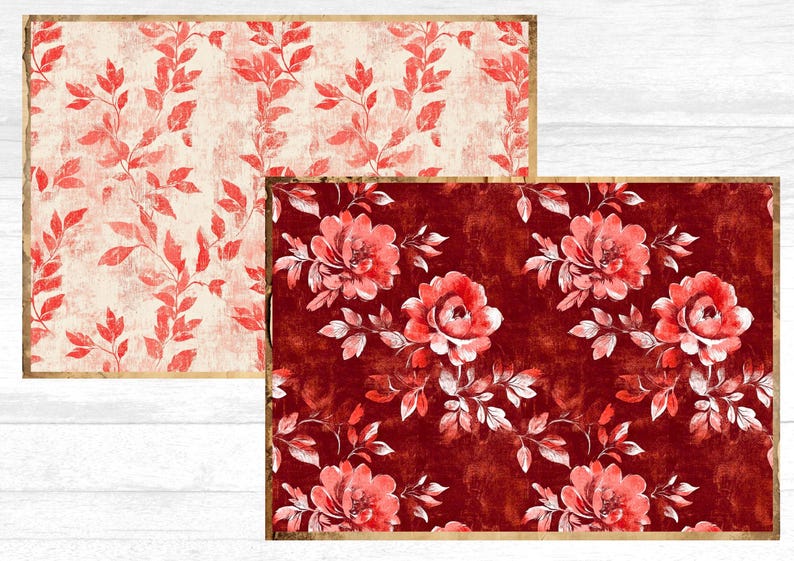 Vintage Red Cottagecore Digital Paper Pack | Junk Journal Printable ...
