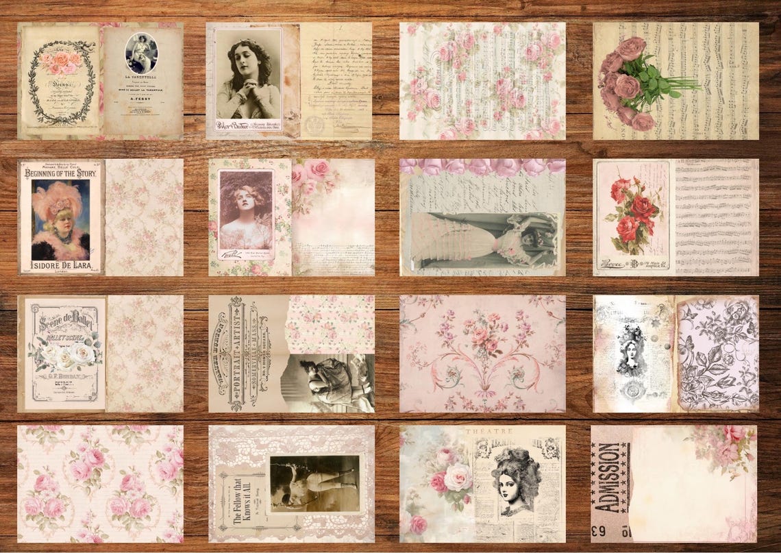 Starlets Vintage Paper Pack | Printable Junk Journal Pages | Antique ...