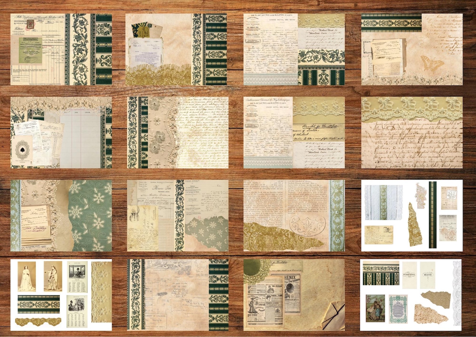Antique Green Digital Paper Pack | Vintage Printable Collection ...