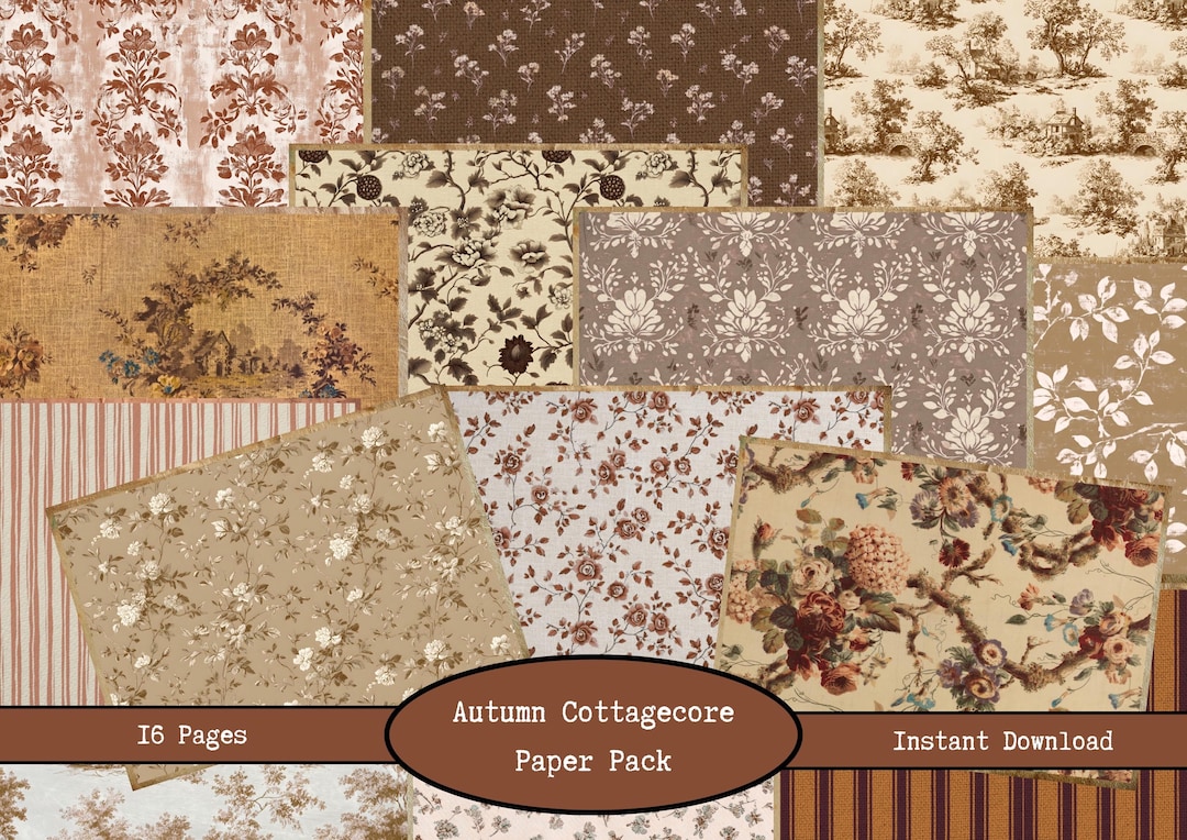 Autumn Cottagecore Paper Pack | Digital Junk Journal Pages | Printable ...