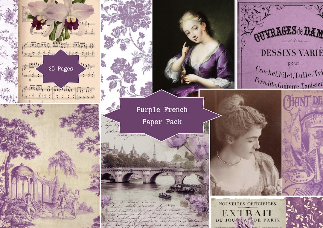 Vintage French Purple Paper Pack, Junk Journal Kit, Digital Download ...