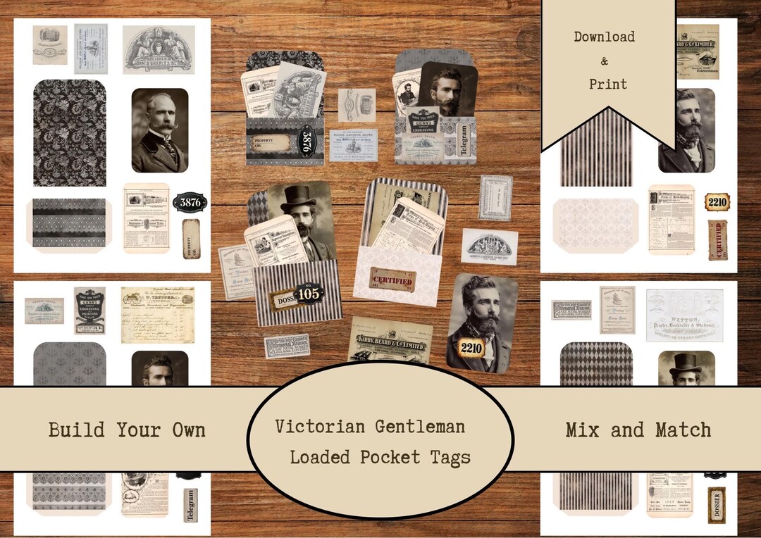 Victorian Gentleman Junk Journal Tag Kit | Digital Download | Loaded ...