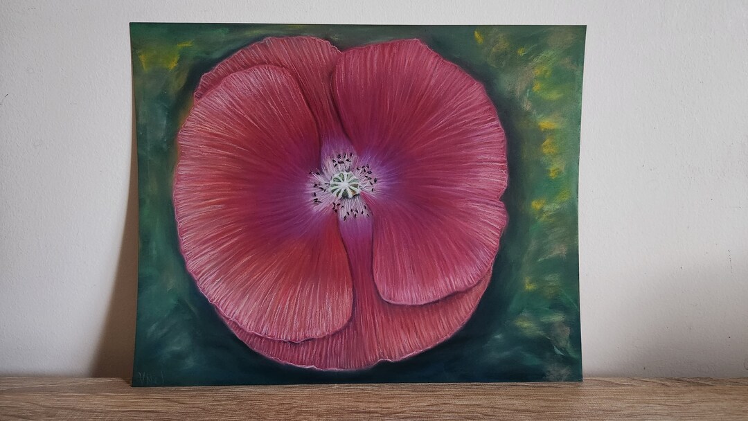 Red Poppy Flower Original Floral Art Pastel FLORAL Art Poppy - Etsy