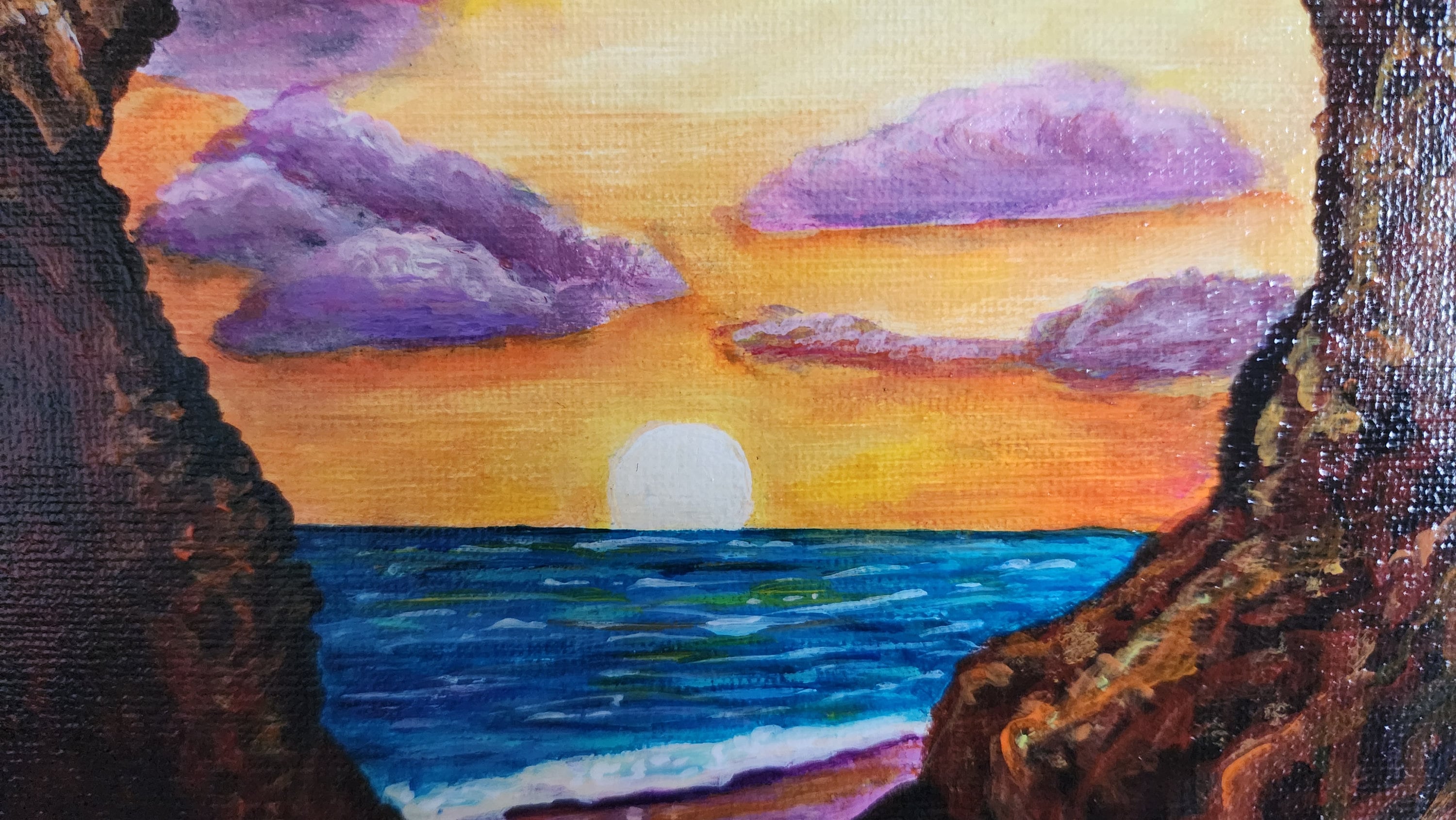 Sunset Acrylic Painting on Square Canvas Acrylic Sunset Painting Clouds ...