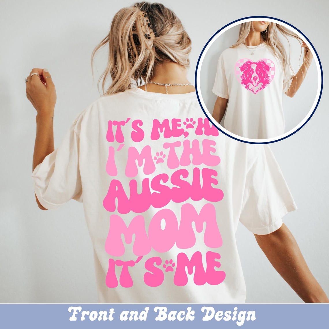 Retro Aussie Mom Png, Pink Australian Shepherd Sublimation, Hi Its Me ...