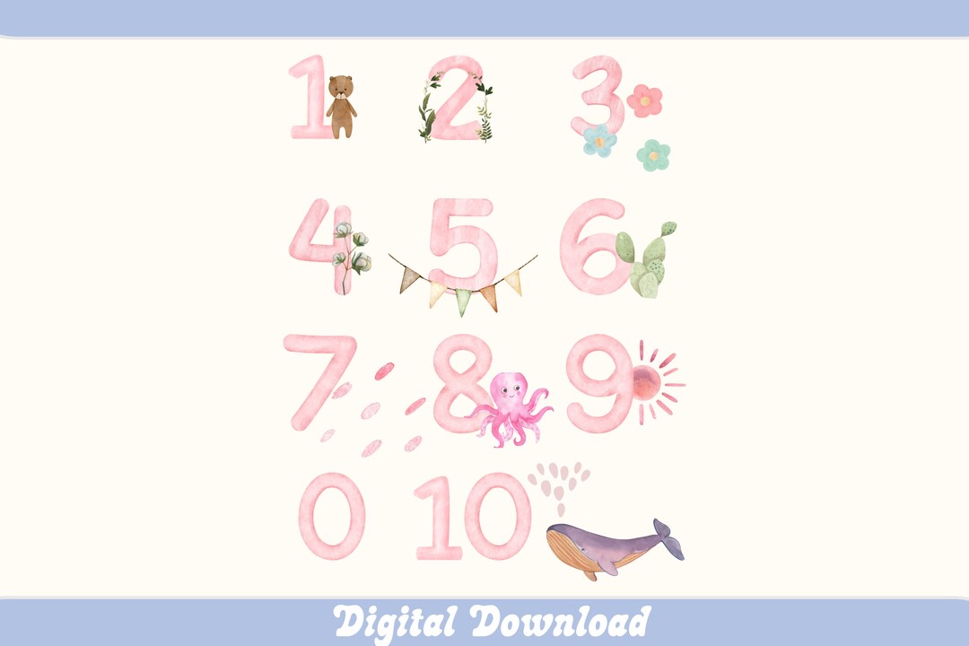 Preppy Coquette Number Png, Pink Watercolor Numbers Sublimation, Soft ...