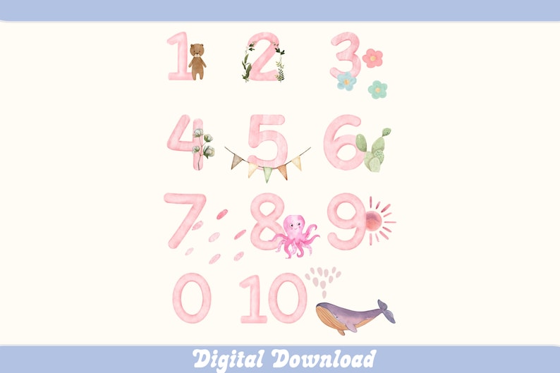 Preppy Coquette Number Png, Pink Watercolor Numbers Sublimation, Soft ...