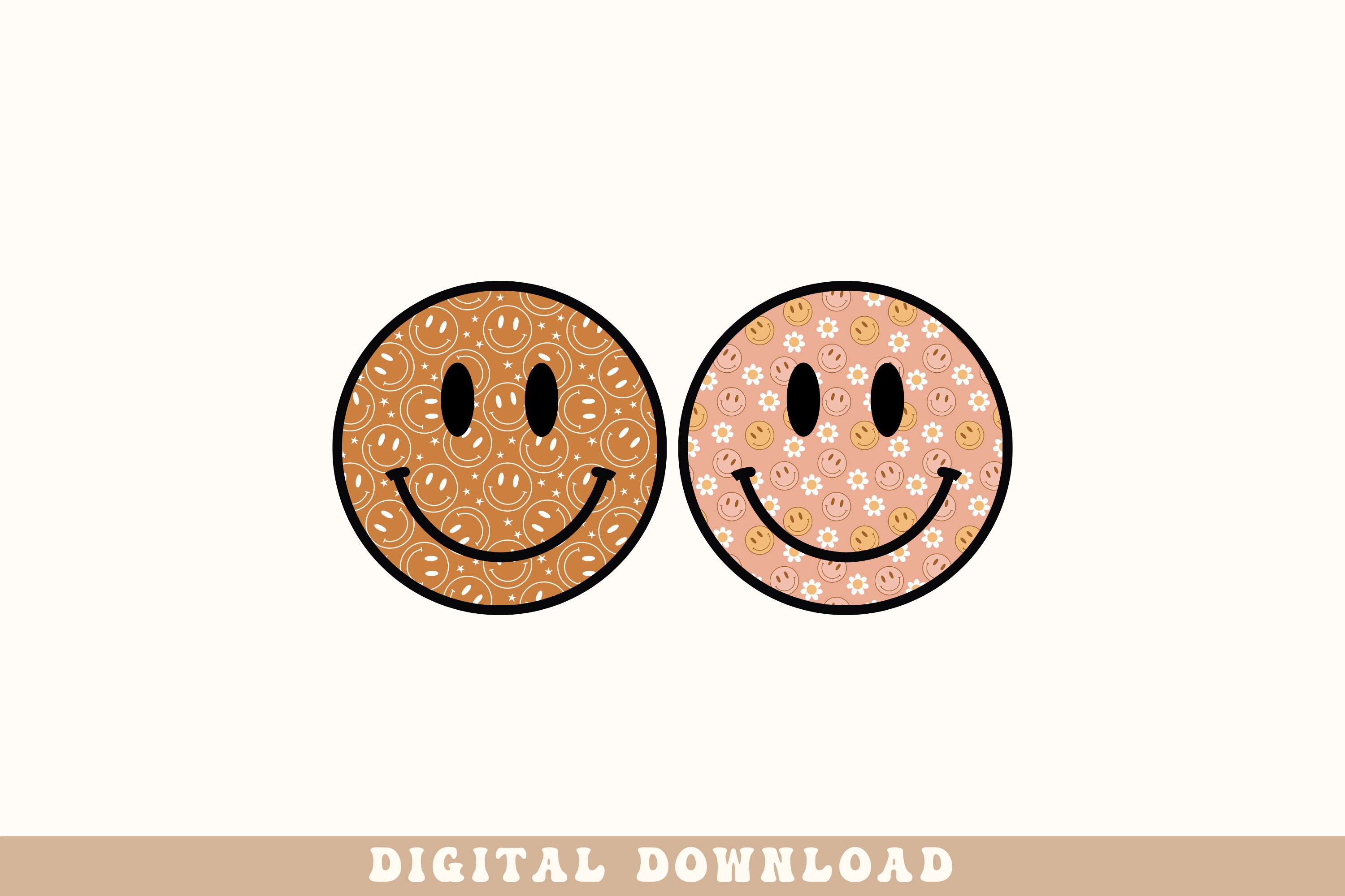 Groovy Happy Face Png Boho Smile Png Bundle Instant - Etsy