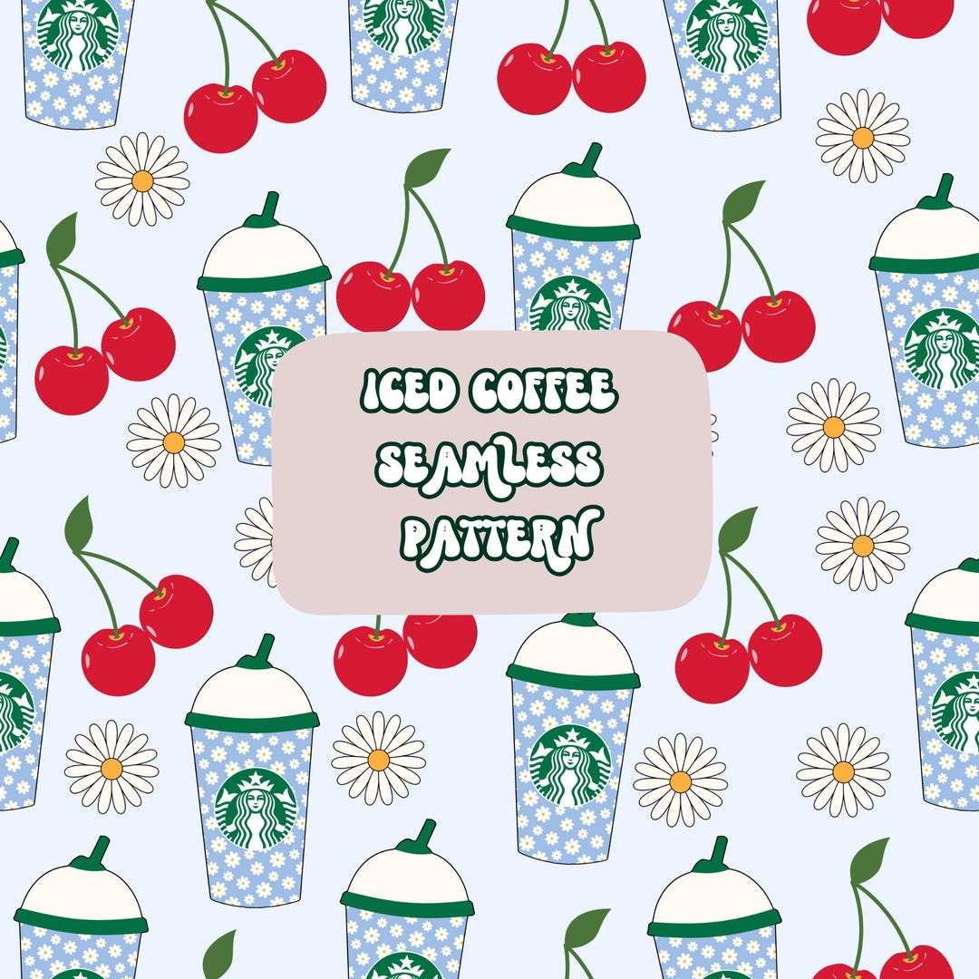 Girly Pattern, Iced Coffee Seamless Pattern, Coffee Addict Digital ...