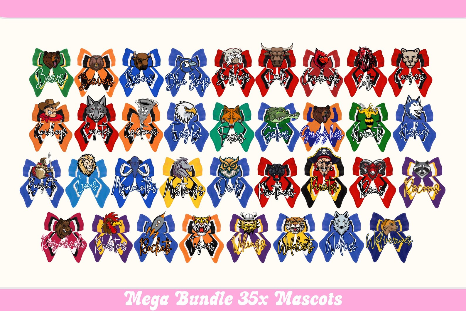 Preppy Mascots Png Bundle, Coquette School Spirit Bundle, Coquette ...